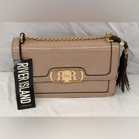 River Island | Bags | Nwt River Island Patent Pink Monogram Crossbody ...